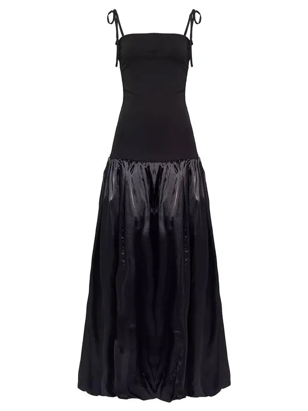 AMY LYNN Alexa Satin Puffball Maxi Dress - Black