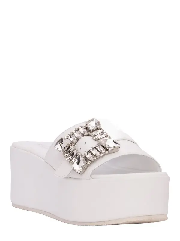 BEAUTIISOLES BY ROBYN SHREIBER Dita Leather Platform Slides - White