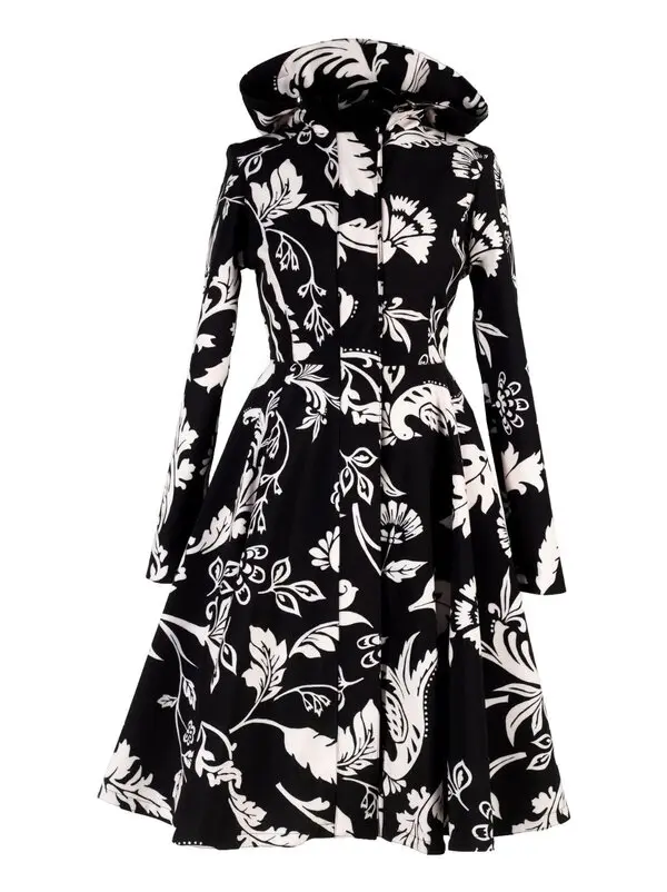 RAINSISTERS Floral Print Waterproof Coat - Black/white