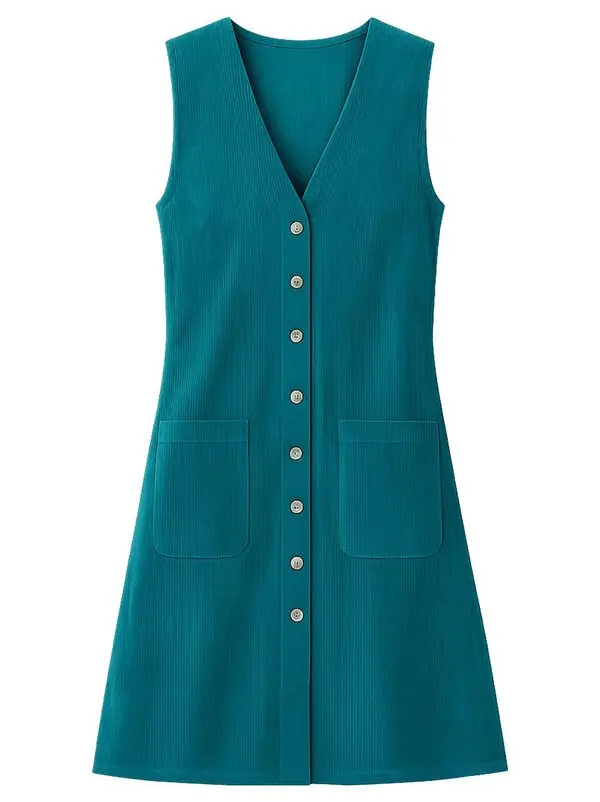 YUMI Cord Pinafore Dress With Pockets - Blue