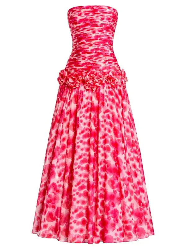 Mac Duggal Strapless Chiffon Floral Gown - Pink