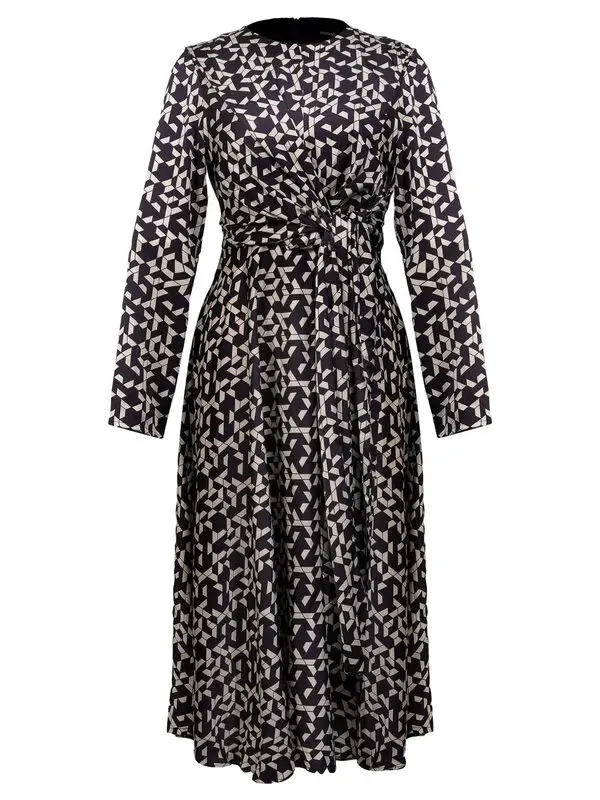 SMART AND JOY Flared Printed Satin Dress - Blue