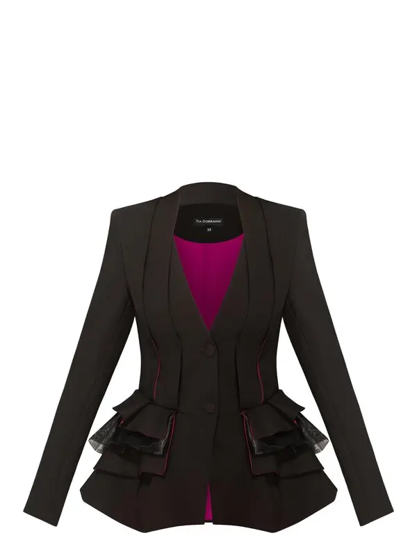 TIA DORRAINE Mon Chèri Ruffled Blazer - Black