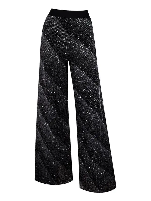 ME & THEE Velvet Trousers With Glitter Detail - Black/silver
