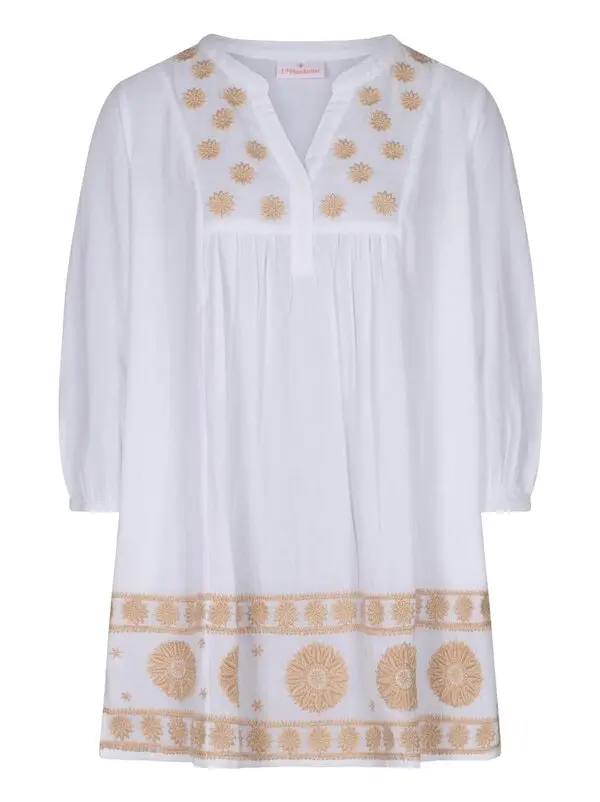 LA MANDARINE Cotton Gauze Kaftan With Floral Embroidery - White/pink