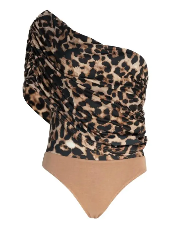 CIRCULAR PATH Strapless Leopard Bodysuit - Black/brown
