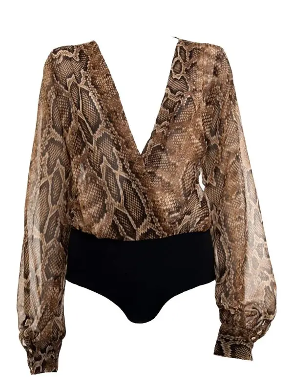 CHIARELLA Snake Print Bodysuit - Black/yellow