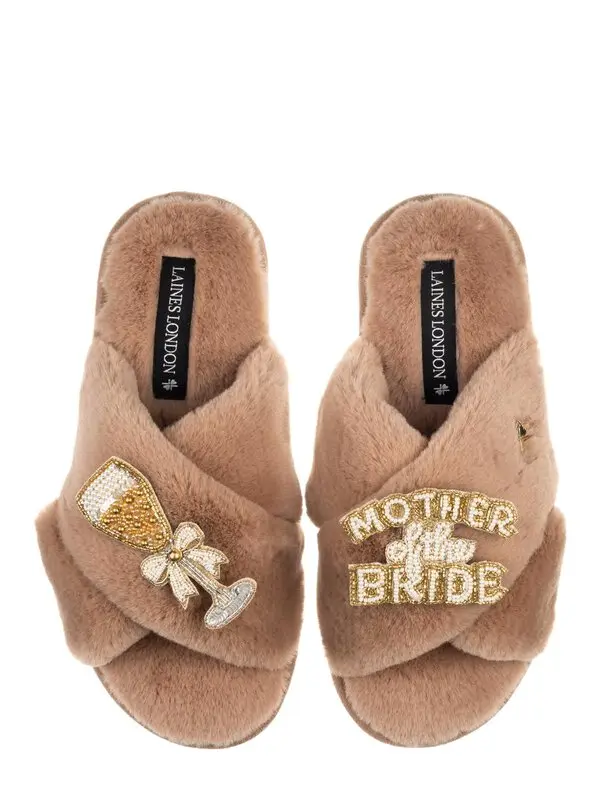LAINES LONDON Classic Slippers With Brooches - Brown
