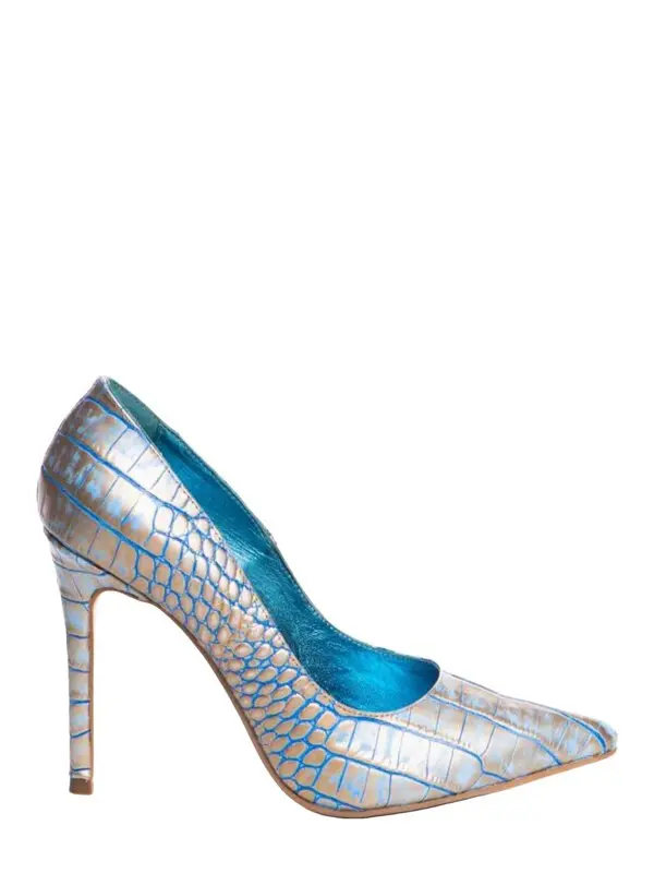 THE 5TH ELEMENT Croc-print Leather Stiletto Pumps - Blue/gold