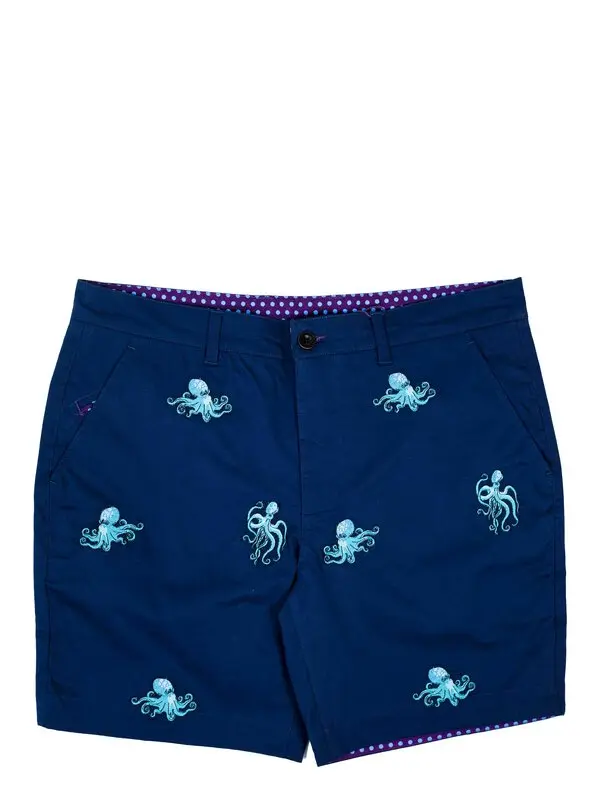 LORDS OF HARLECH Edward Octopus Embroidery Shorts - Green/blue