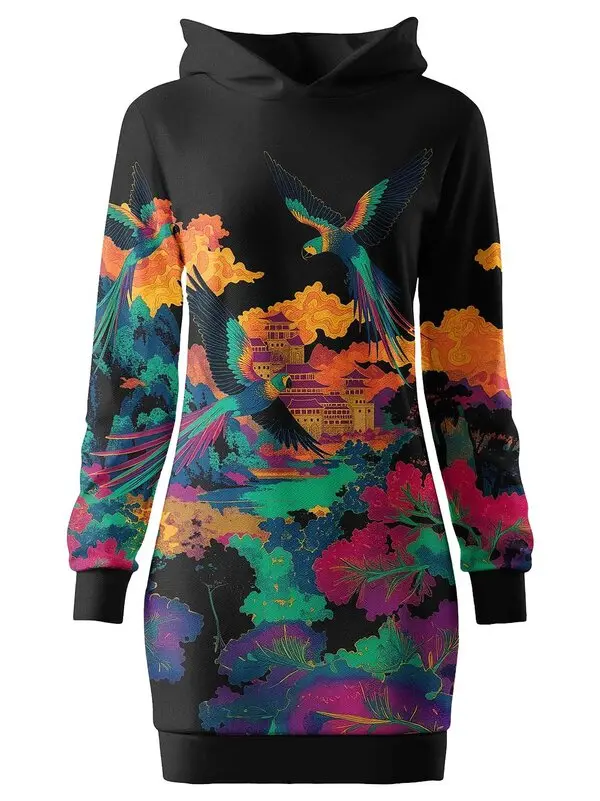 ALOHA FROM DEER Oversized Hoodie Dress - Black/green/yellow