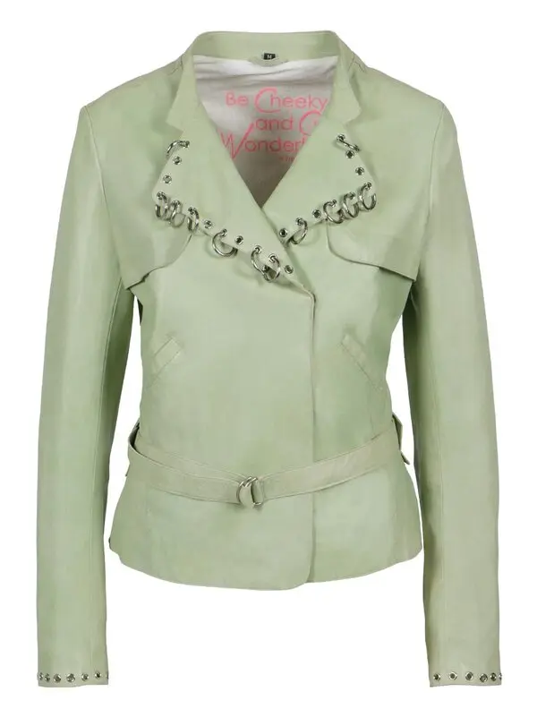 FREAKY NATION Leather Jacket With Metal Ring Details - Green