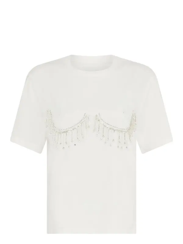 SOUR FIGS Crystal Fringed T-shirt - White/silver
