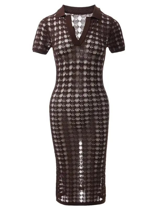 FULLY FASHIONING Crochet Knit Bodycon Mini Dress - Brown