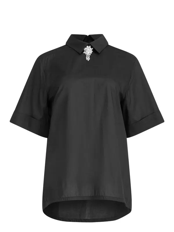 HELENE GALWAS Fayre Blouse With Pearl Brooch - Black