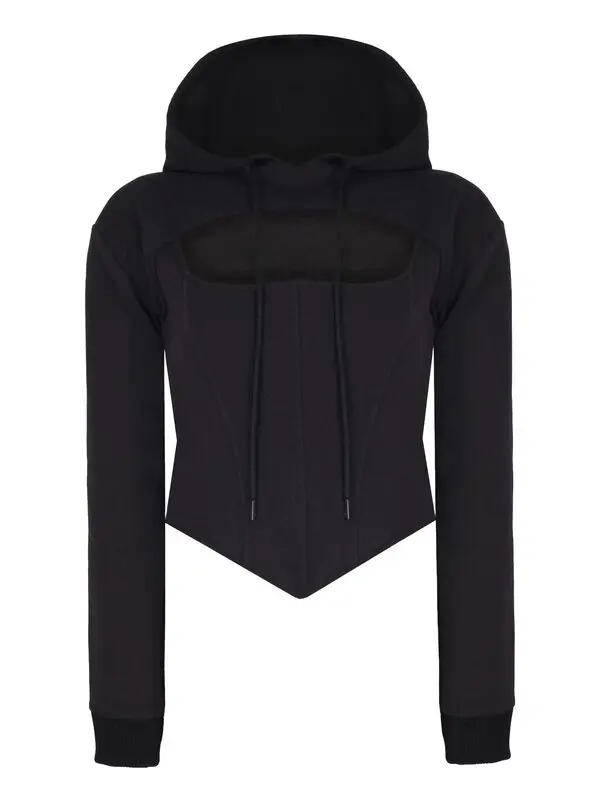 NO'DESIGN Zip-up Hoodie With Corset Detail - Black