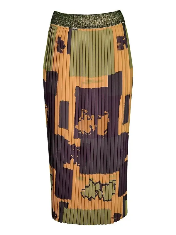 LALIPOP DESIGN Pleated Maxi Skirt With Gold Waistband - Yellow
