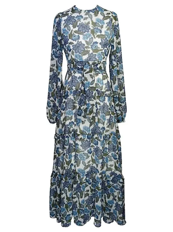 JENNAFER GRACE Floral Maxi Dress With Sash - Blue/white