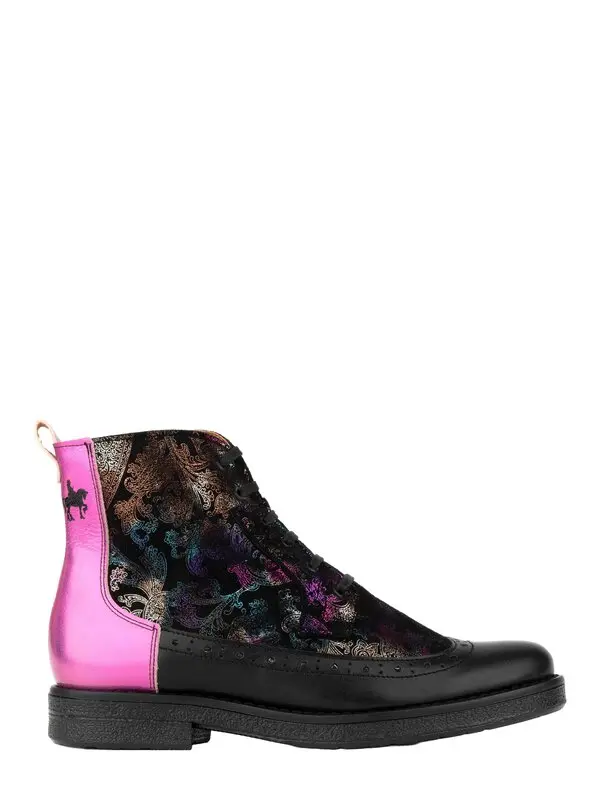 EMBASSY LONDON USA Embossed Leather Ankle Boots - Black/pink