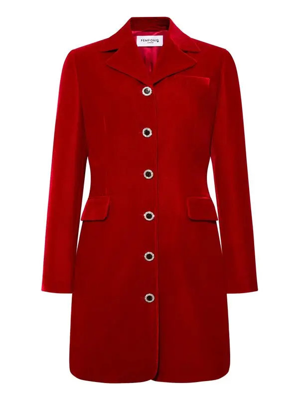 FEMPONIQ Velvet Tailored Blazer Dress - Red