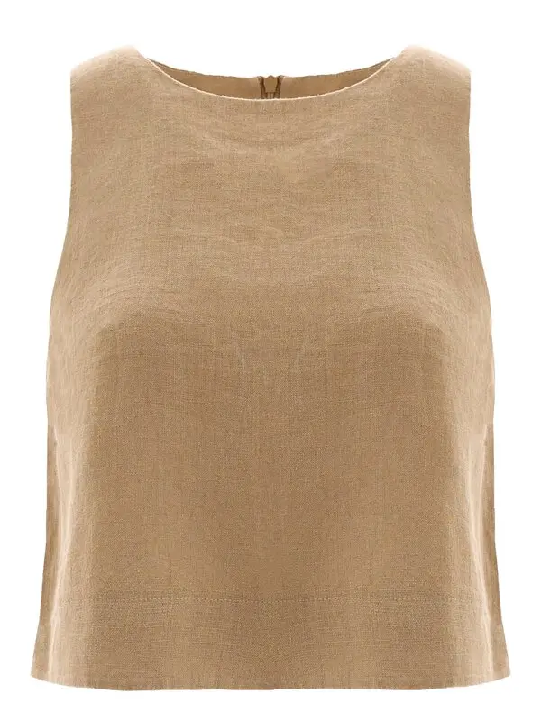 MONLICIA Linen Sleeveless Top - Brown