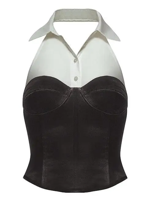 MAISON SEL Corsetted Sleeveless Poplin Shirt - Black/white