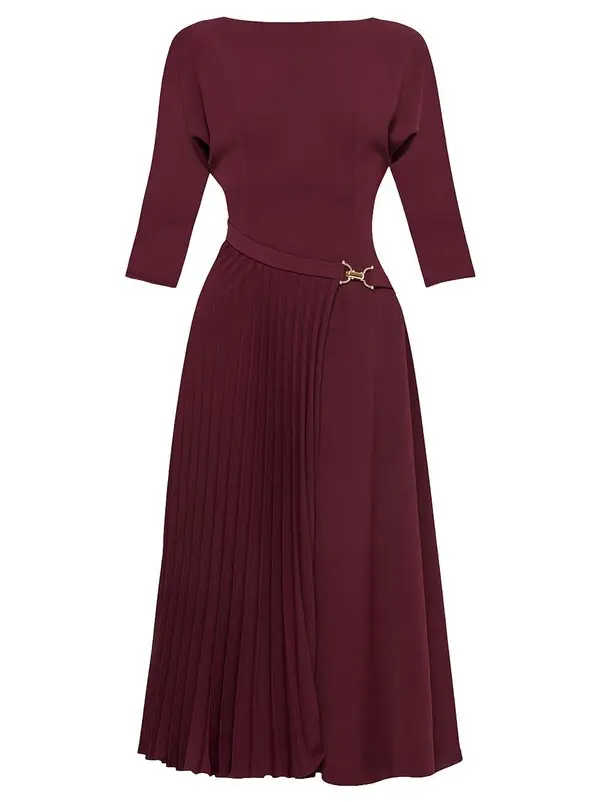 NISSA Pleated A-line Midi Dress - Purple