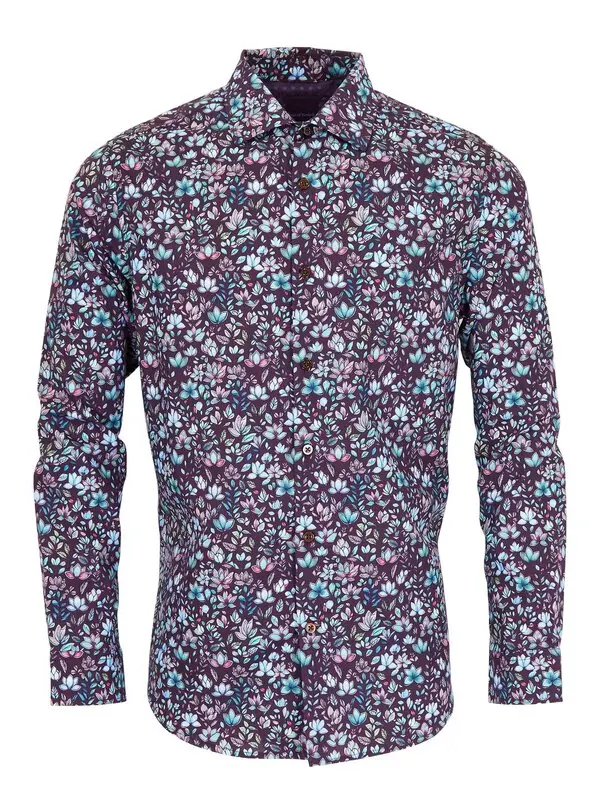 LORDS OF HARLECH Nicoli Mystic Floral Cotton Shirt Plum - Purple