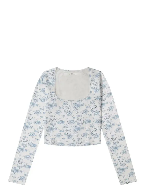 CLOUD HAVEN Long Sleeve Toile Square Neck Tee - Blue
