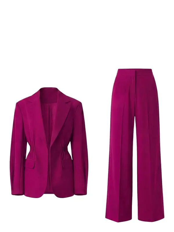 BLUZAT Waist-accentuated Blazer With Wide-leg Trousers - Pink