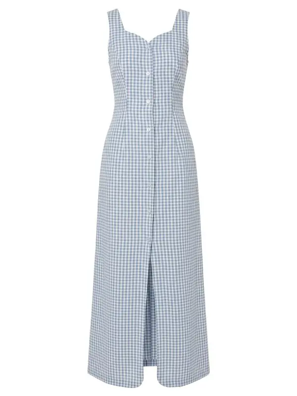 ASHITA FERNANDES Gingham Button-down Maxi Dress - Blue
