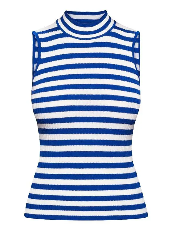 RUMOUR LONDON Striped Sleeveless Merino Wool Blend Top - White/blue