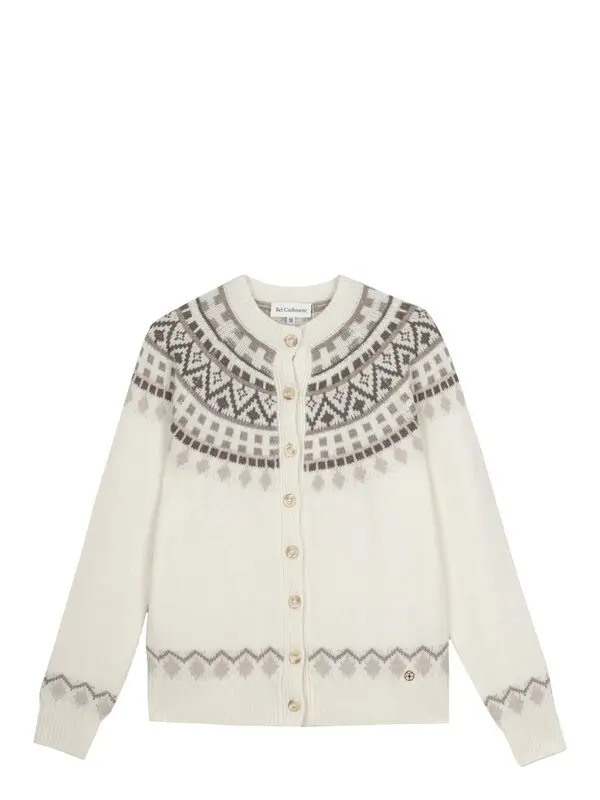 BEL CASHMERE Kaia Geometric Jacquard Cardigan - White