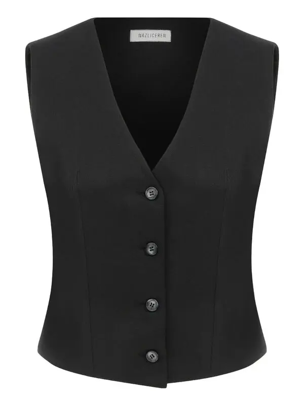 NAZLI CEREN Brita Linen Vest - Black