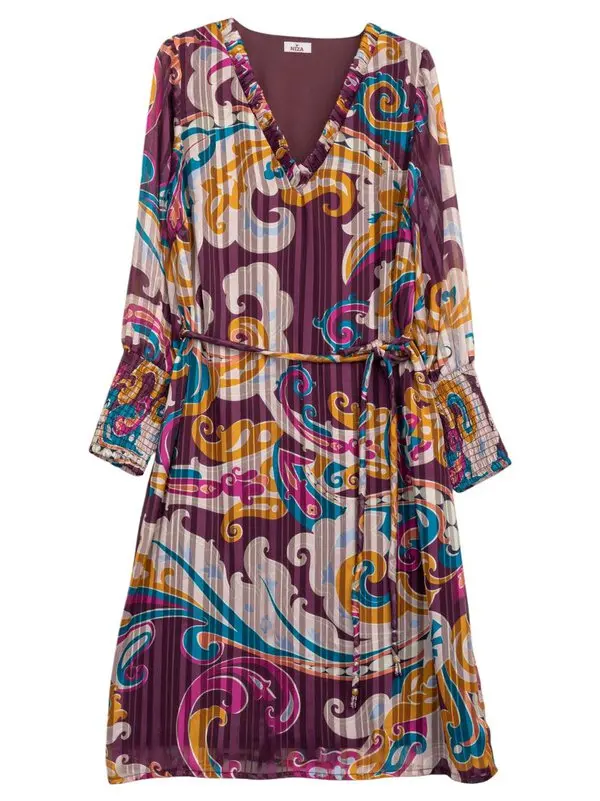 NIZA Paisley Print Midi Dress With V-neckline - Purple
