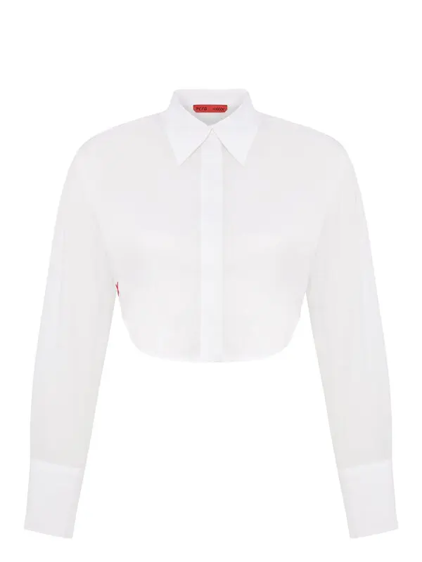 PCFG Pure Cotton Tie Detailed Crop Shirt - White