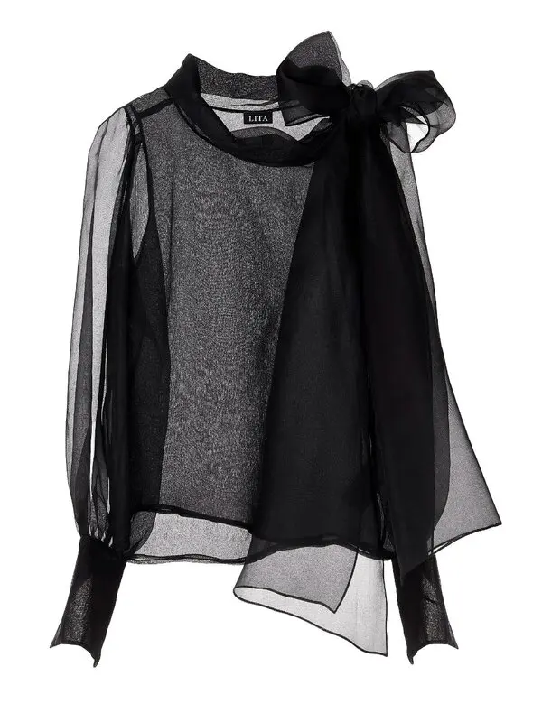 LITA COUTURE Sheer Organza Blouse - Black