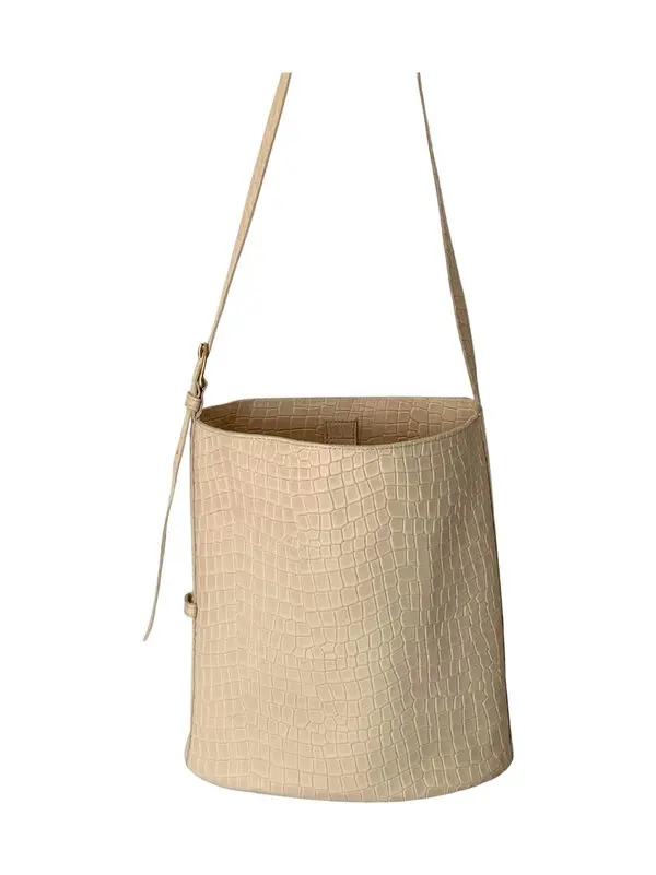 JUAN-JO Leather Bucket Bag Croc Embossed - Beige/black