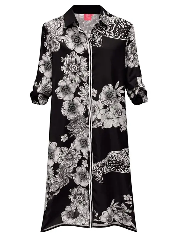 JUST DARVINY Printed French Dress - Black