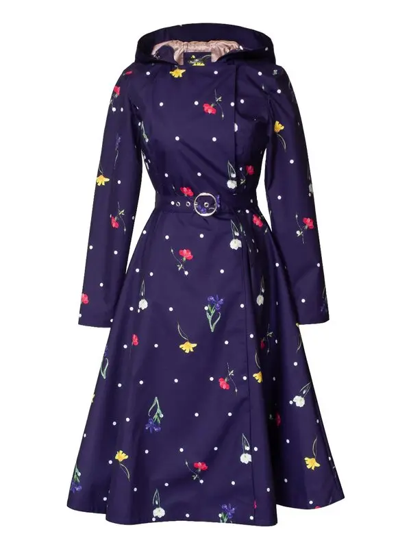 RAINSISTERS Double-breasted Floral Print Trench Coat - Purple