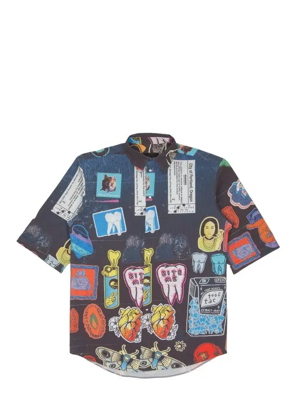 MYSIMPLICATED Short Sleeve Shirt Stickers Design Recycled Fabric - Black