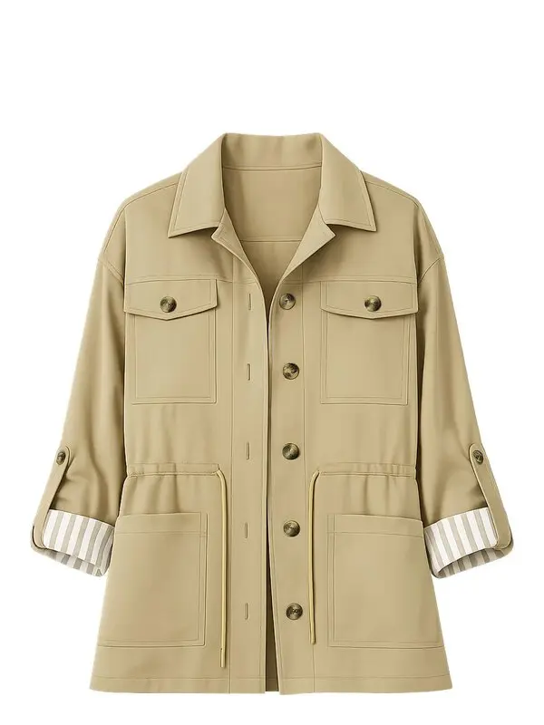 YUMI Utility Jacket With Stripe Lining - Green