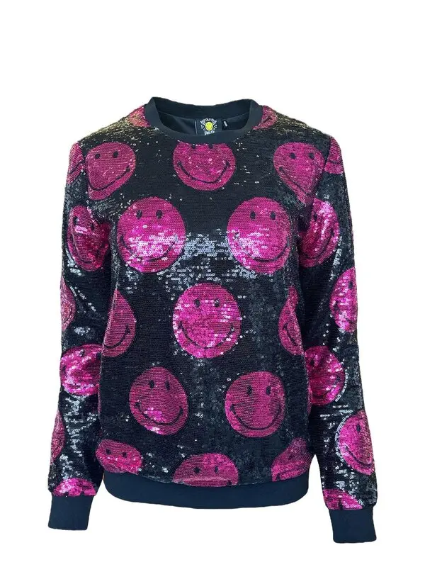ANY OLD IRON X Smiley Sequined Sweatshirt - Black/pink