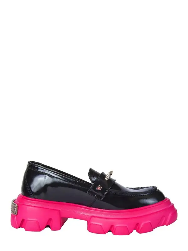 URBNKICKS Studded Leather Loafers - Pink/black