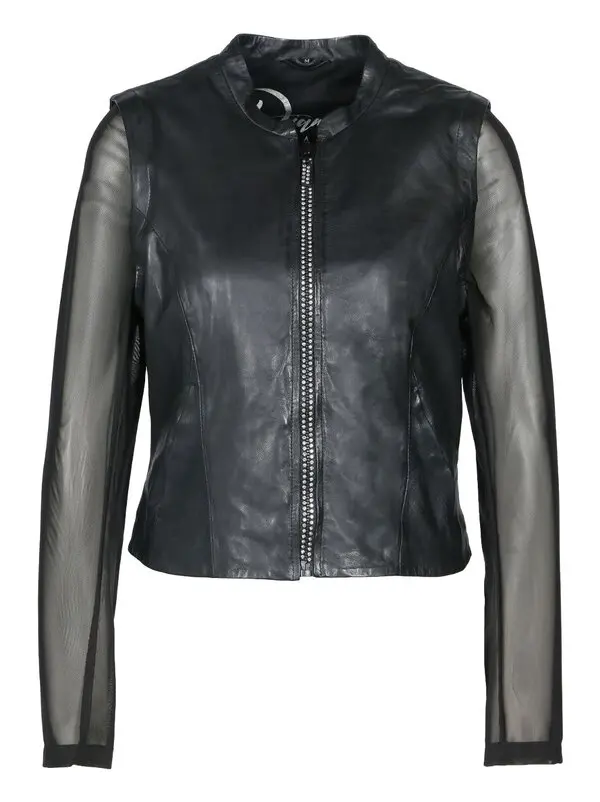 FREAKY NATION Two-in-one Leather Jacket & Vest With Transparent Sleeves - Black