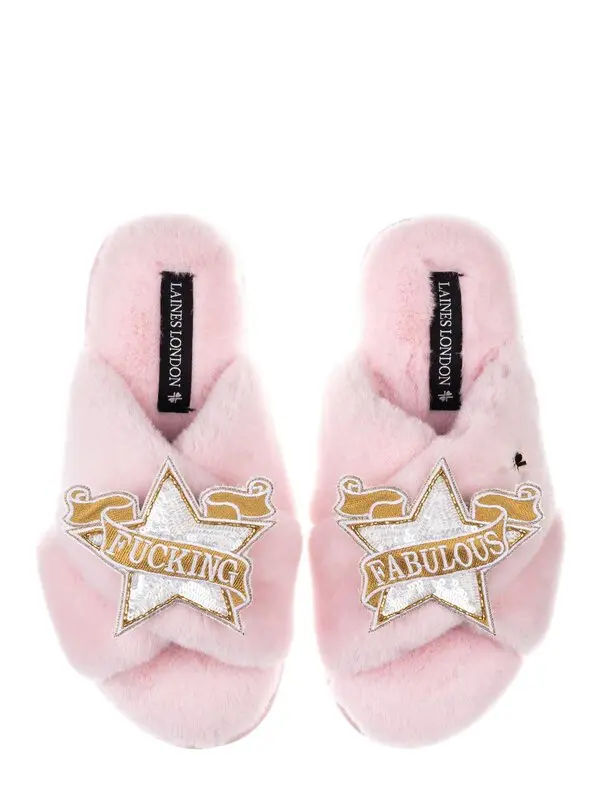 LAINES LONDON Classic Laines Slippers With Fucking Fabulous Brooches - Pink