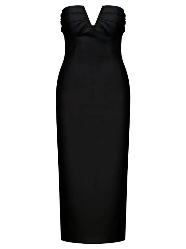 NAZLI CEREN Miora Strapless Midi Crepe Dress - Black