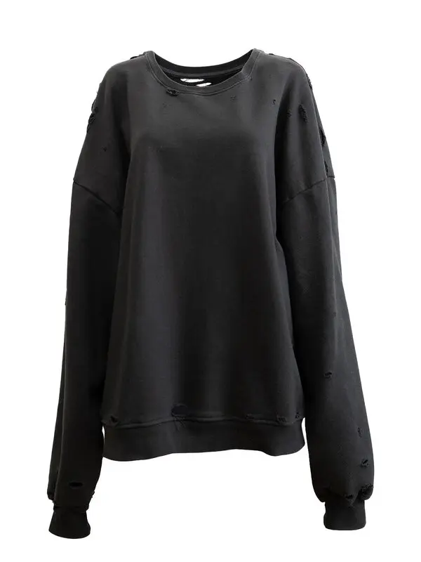 GALLERIADELE Oversized Terry Cotton Crewneck Sweatshirt - Black