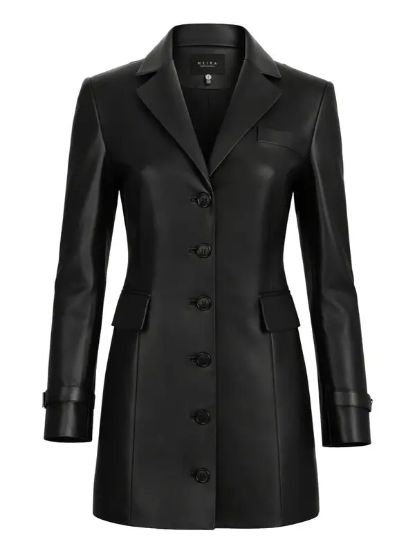 HEIRA LEATHERWEAR Lambskin Leather Blazer Dress - Black