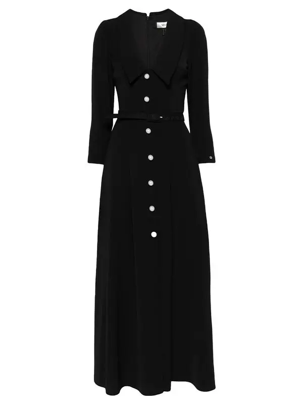 NISSA Faux-pearl Buttoned Midi Dress - Black